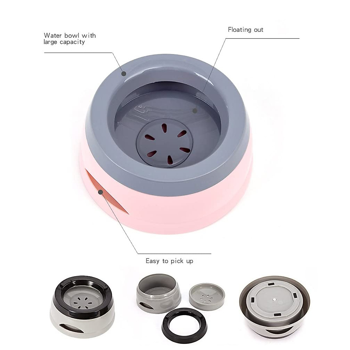 Love Dream No Spill Dog Water Bowl, No Drip Slow Water Feeder Dog Bowl No Slip Vehicle Carried Pet Water Dispenser 25 oz with Floating Disk Slow Drinking Bowl for Dogs Cats (Pink)