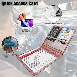 Car Registration and Insurance Holder, Premium PU Leather License Registration Holder for Driver License, Car Document Holder for Driver License, Cards & Essential Documents (Rose Gold)