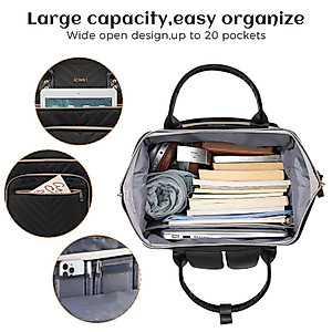 RJEU Women Computer Bags,Work Bag School Bookbag for Nurses Teacher,College Backpack Purse for Girls Travel Causual Commuter Mochilas de Mujer,Black