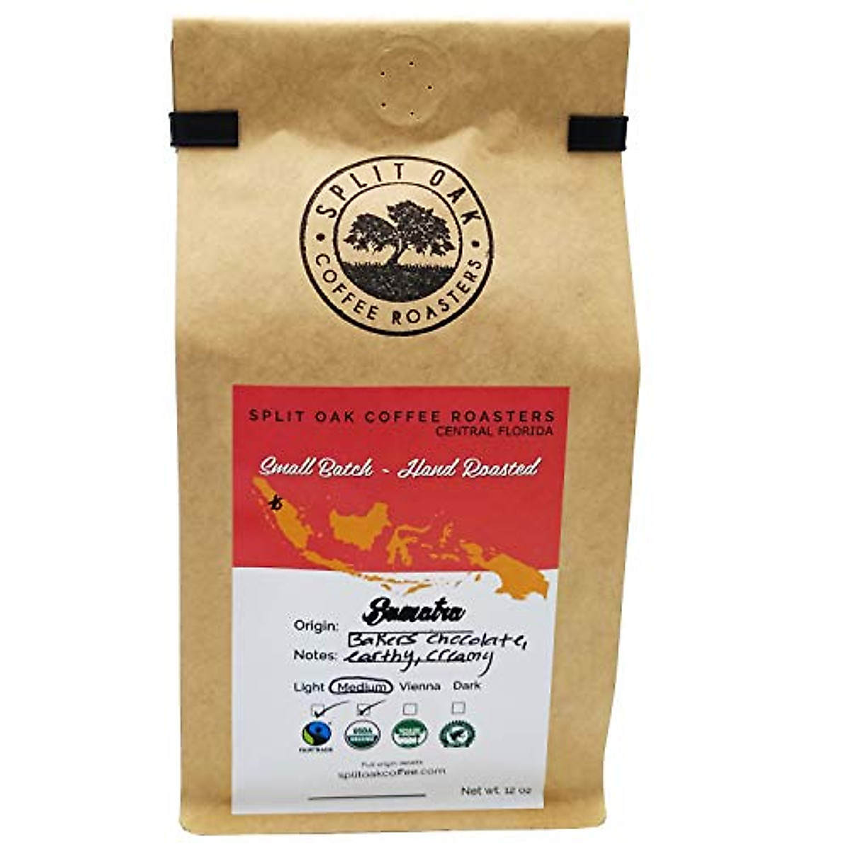 Organic Sumatra Coffee Gourmet Best Medium Roast Chocolate Espresso Beans, Hand Roasted 12 Oz, Whole Beans, Cold Brew, Indonesian Espresso Shots, Fair Trade Coffee Certified. INCREDIBLE (3 Pack)