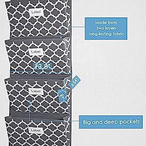 Hanging File Organizer, Over Door File Organizer Wall Mounted Storage Holder Pocket for Magazine, Notebooks, Planners, Mails, Office, Classroom, 5 Extra Large Pockets with Labels, 50.39" H, Grey with Lantern Pattern