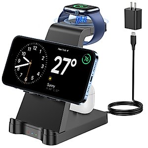 3 in 1 Charging Station for Apple Products - Wireless Charging Station for Multiple Devices - Phone and Watch Charger Stand for iPhone 15/14/13/12/11 Series, iWatch Series 1-9/Ultra, AirPods