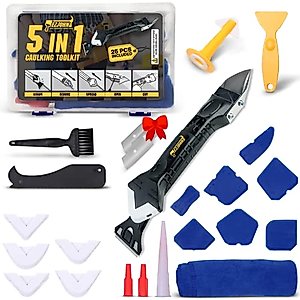 EZJohn [25 PCS] 5-in-1 Caulking Tool Kit in a case,Caulk Remover Tool, Silicone Finisher Caulk. Tool, Stainless Steelhead Calking. Tool, Spatula, Finishing for Kitchen, Bathroom, Floor, Window, Sink
