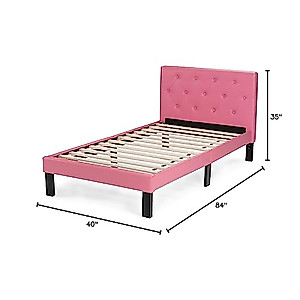 Poundex PU Upholstered Platform Bed, Twin, Pink
