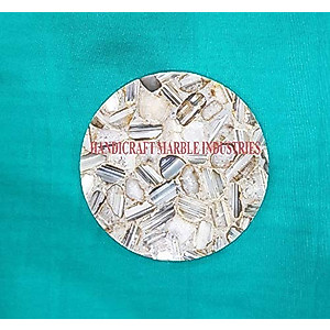 18" Inch Round Natural Grey White Brown Agate Coffee Table with Metal Base, Stone Coffee Table, Agate Table Top, Agate Round Coffee Table