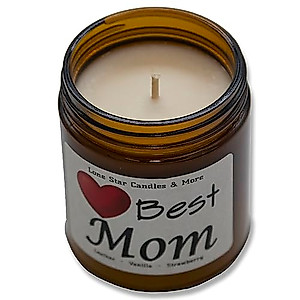Leather & Lace Best Mom Gift Candle Lone Star Candles & More's Hand Poured 100 Percent Soy Wax Candles, Leather mixed with Creamy Vanilla, USA Made in Texas, Round Amber Glass Jars 9oz Mom