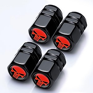 ZKFAR Pack-4 Skull Car Wheel Tire Valve Stem Caps, Universal Dust Proof Valve Stem Covers, Car Air Valve Caps Cover (Red)