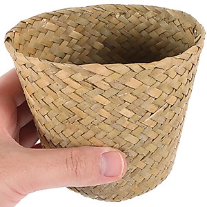 Ciieeo Round Seagrass Woven Storage Basket Waste Basket Pen Holder Natural Straw Garbage Can Trash Basket Makeup Brush Holder