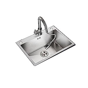 Single Bowl Stainless Steel 304 Kitchen Sink, Rectangular, with Drain Strainer and Accessories,Sink Drop-in Or Undermount