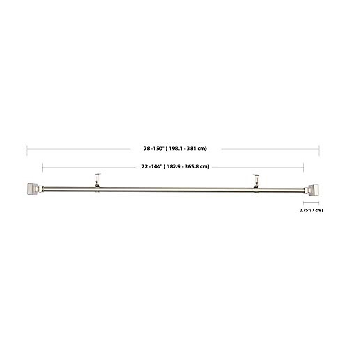 Amazon Basics 1" Wall Curtain Rod with Square Finials, 72" to 144", Nickel