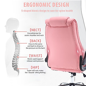 REFICCER Pink Office Chair, Ergonomic High Back Executive Office Desk Chairs for Women, 90°-120° Rocking Computer Chair with Wheels, Swivel Lumbar Support Home Office Desk Chair