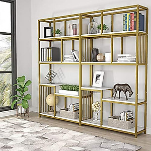 Tribesigns 7-Open Shelf Bookcases, Etagere Bookcase with Gold Sturdy Metal Frame, Modern Bookshelf Elegant Storage Display Shelves for Home Furniture