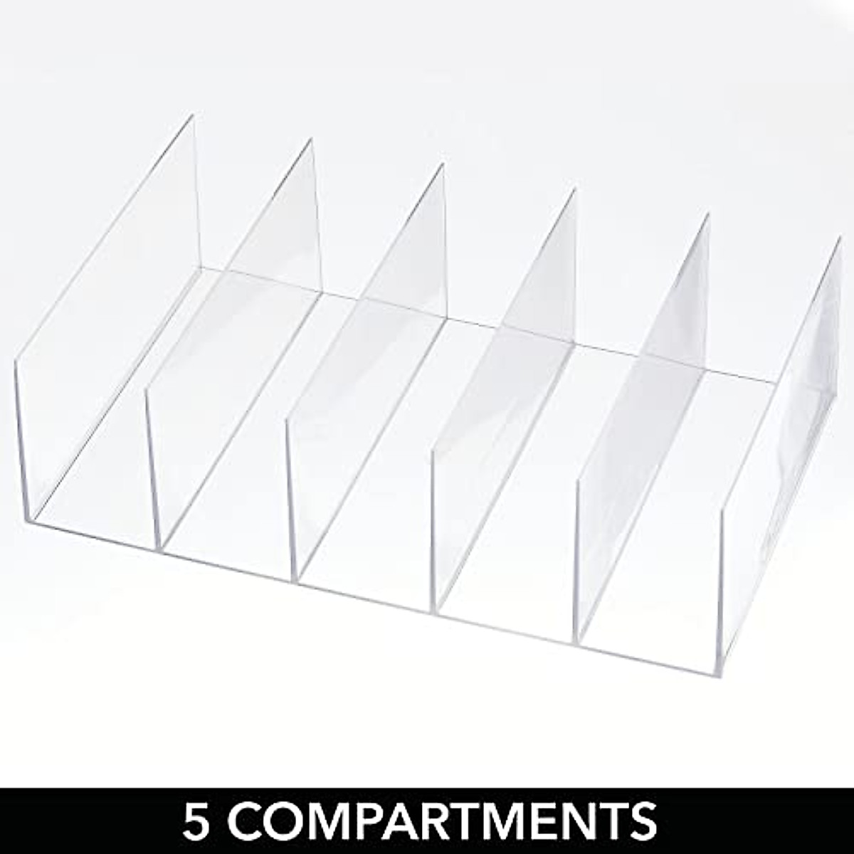 mDesign Plastic Divided Purse Organizer for Closets, Bedrooms, Dressers - Closet Shelf Storage Solution for Purses, Clutches, Wallets, Accessories - 5 Compartment Sections - Lumiere Collection - Clear