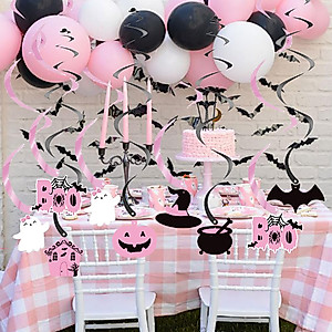 20Pcs Halloween Hanging Swirl, Halloween Baby Shower Hanging Decorations kit, Pink Cute Ghost, Spooky House Ceiling Hanging Streamer for Girl Little Boo Day, Halloween Birthday Party, Two Spooky Ghoul