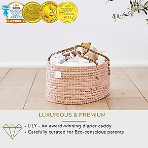 BEBE BASK Baby Diaper Caddy Organizer - Handmade Organic Seagrass - Luxury Pink Diaper Caddy Basket - Cute Diaper Caddy for Baby Girl - Diaper Caddy For Baby Girl (Blush)