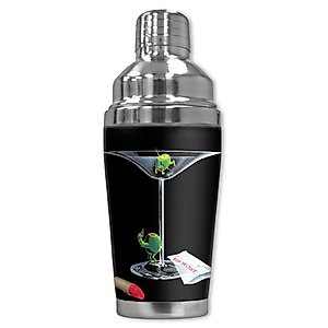 Mugzie "Michael Godard: Mystery Martini" Cocktail Shaker with Insulated Wetsuit Cover, 16 oz, Black