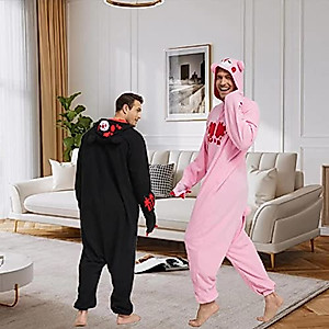 Kigrucme Unisex Adult Cartoon Onesie Pajamasr One Piece pink Bear Animal Costume Halloween Cosplay Homewear Anime Costume(pink,l)