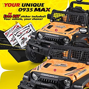 Blitzshark 24V MAX Ride-on Truck 2 Seater 4WD Kids Electric Vehicle 4x4 XXL Battery Powered Car, with 480W Ultra Powerful Motor, Remote Control, Full-Metal Suspension& Free DIY Sticker, Golden