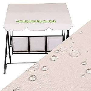 Flex HQ Patio Porch Swing Chair Canopy Outdoor Lounge 3-Person Seat Hang Bench Hammock (Beige)