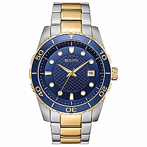 Bulova Classic Two-Tone Stainless Steel 3-Hand Date Calendar Quartz, Blue Dial Style: 98A200