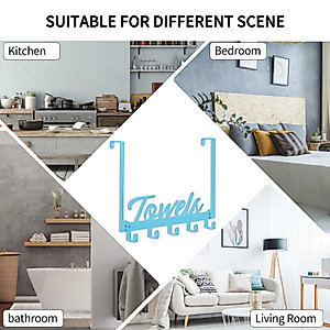 Azmoncy Over The Door Hooks, Towel Rack for Bathroom Wall Mount Towel Hanger, Towel Holder for Hanging Heavy Duty with 5 Hooks for Pool Bedroom Bathroom Kitchen Towels, Bag, Coats(Blue)