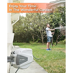 Ayleid Retractable Garden Hose Reel,1/2 in x 65 ft Wall Mounted Hose Reel, with 9- Function Sprayer Nozzle, Any Length Lock/Slow Return System/Wall Mounted/180°Swivel Bracket (Grey)