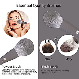 MSQ Make Up Brushes 10Pcs Makeup Brush Set Foundation Brush Blending Brush Synthetic Hair Powder Brushes Fan Brushes Eyeshadow Brushes Eye Brushes Set with Bag (Grey)