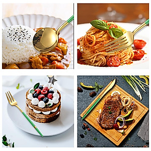 Aimilan 24 Piece Green Silverware Set For 6, 18 10 Stainless Steel Titanium-plated Flatware Set, Portugal Cutlery Set Includes Knife/Fork/Spoon Mirror Polished, Dishwasher Safe (24-Piece for 6)