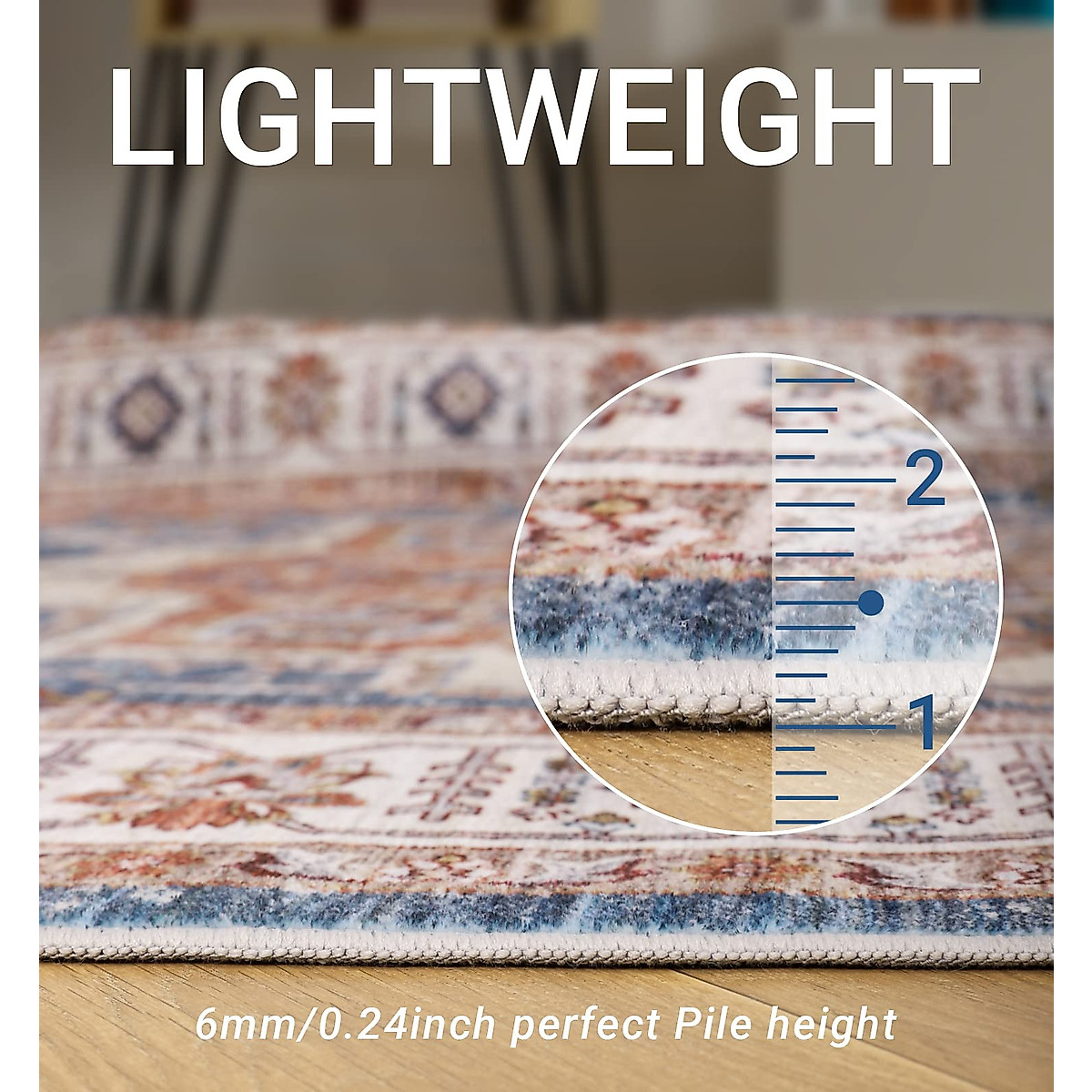 zesthome 9x12 Area Rugs,Stain Resistant Washable Rug,Ultra-Thin Rugs for Living Room,Bedroom,Non-Slip Backing Home Decor Large Area Rug (Orange,9'x12')