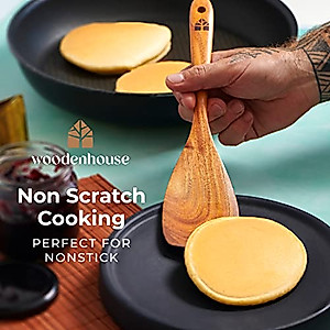 Wooden Spoons for Cooking, Wooden Cooking Utensils Set with Holder & Spoon Rest, Teak Wood Spoons and Wooden Spatula for Cooking, Nonstick Natural and Healthy Kitchen Cookware, Durable Set of 13pcs