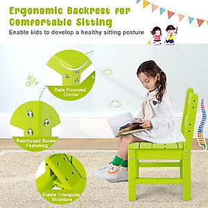 Costzon Kids Chair, 2PCS All-Weather & Heavy-Duty Children Learning Chairs w/Backrest for Playroom, Nursery, Backyard, Garden, Indoor & Outdoor Gift for Boys Girls, Waterproof Toddler Chair (Green)