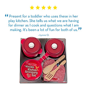 Melissa & Doug Deluxe Wooden Kitchen Accessory Set - Pots & Pans (8 pcs) , Green , H: 12 x W: 12 x D: 5