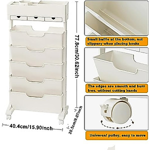 Function Home Bookcase, 6 Tier Rolling Utility Cart, 6 Tier Movable Bookshelf Bookcase, Mobile Book Cart, Rolling Office Paper Organizer, Slim Cart Movable Bookshelf for Office, Classroom (blue)