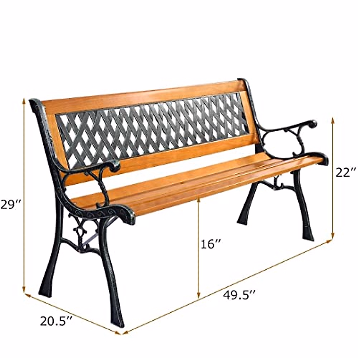 Tangkula Outdoor Garden Bench Park Bench, Patio Bench Chair with Cast Iron & Hardwood Structure, Weather Proof Porch Outdoor Furniture Loveseat, Perfect for Backyard, Deck, Lawn, Poolside