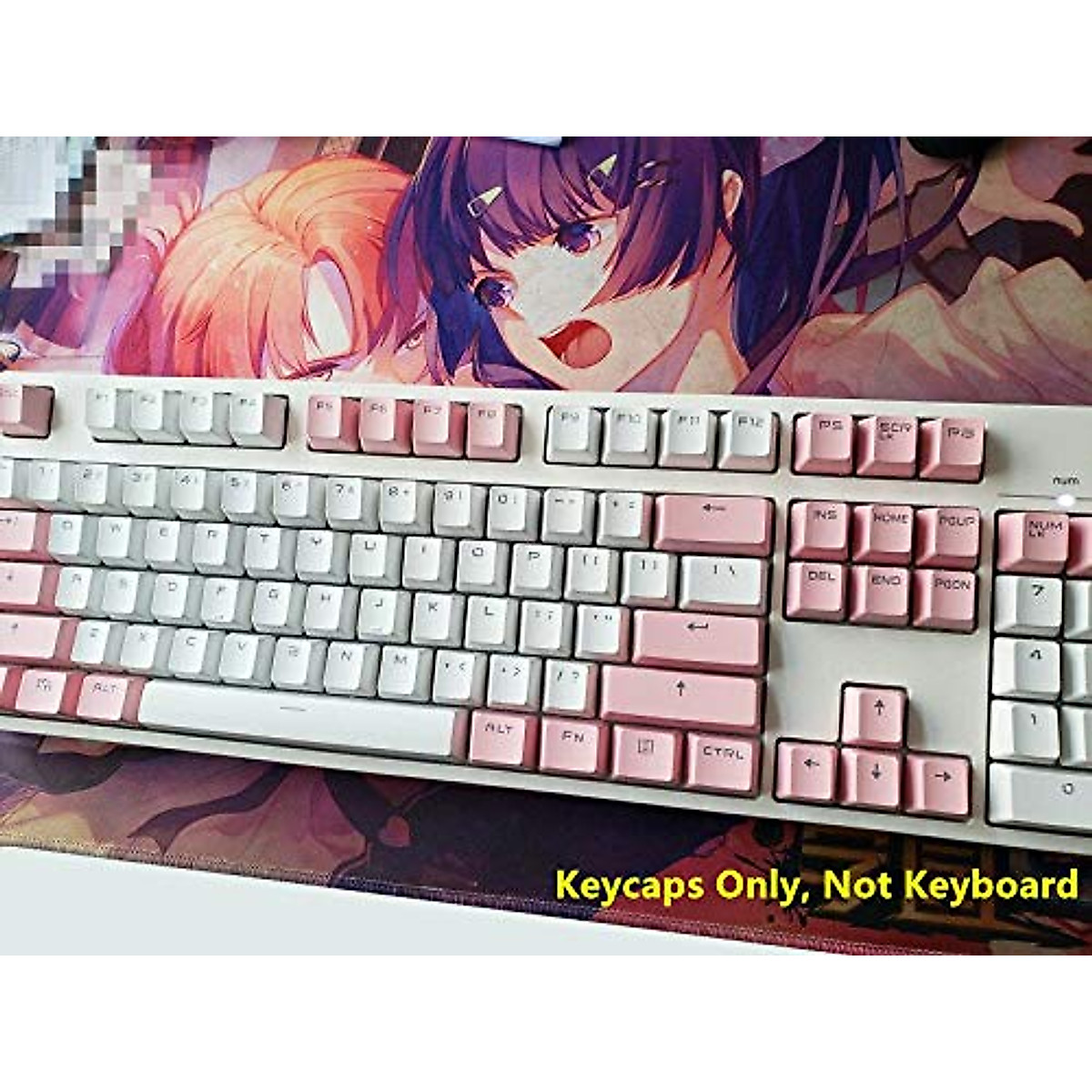104 Keys Pink White Doubleshot Laser Carving Thick PBT Keycaps ANSI Layout OEM Profile for Cherry MX Gaming Mechanical Keyboard (Pink&Blue)