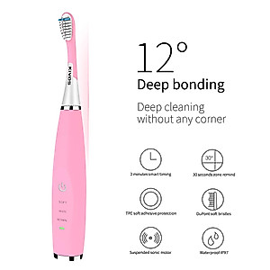 KIVOS 4 Replacement Heads and 1 Case, Children Electric Toothbrush Ultrasonic Kids Sonic Powered Brush, 30 Days, IPX6 Waterproof,Travel Container (Pink)