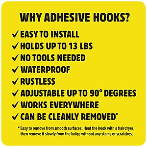 GOT 'EM Universal Adhesive Hooks Medium 6-Pack - Peel & Stick to Wall, Heavy Duty Holds 13 lbs of Towels, Coats, Picture, Plant. 90 Degree Adjust, Water Proof for Indoor/Outdoor, No Tools Needed