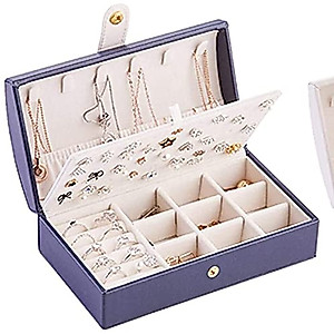 ZZYINH AN207 Women Jewelry Box Portable Travel PU Leather Jewelry Storage Box Earring Necklace Plate Girls Jewelry Organizer Small Jewelry (Color : Blue)
