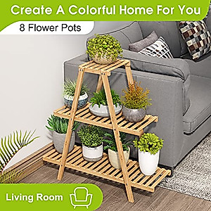 Plant Stand Indoor Bamboo Outdoor Tiered Plant Shelf 3 Tier 8 Potted Flower Holder Ladder Plant Rack For Multiple Table Plant Pot Stand For Balcony Window Garden Living Room Patio Triangle Plant Stands (3 Tier Natural)