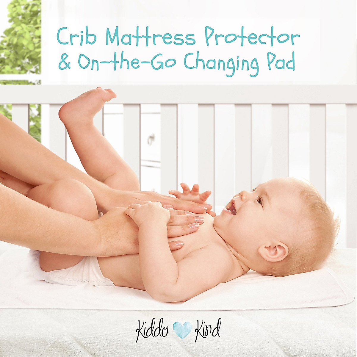 Kiddo Kind Baby Crib Mattress Protector with Free Portable Changing Pad - Waterproof Crib Mattress Pad Also Fits Toddler Bed