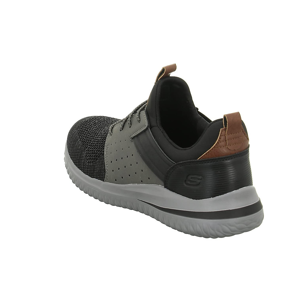 Skechers Men's Delson 3.0-Cicada 210238 Knitted Bungee Lace Slip On, Black/Grey, 10