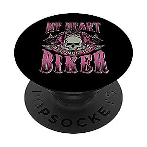 Motorcycle Babe Gift Wife Mom My Heart Belongs To A Biker PopSockets PopGrip: Swappable Grip for Phones & Tablets