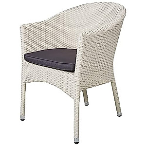 TRY & DO Patio Wicker Chair with Armrest Outdoor Rattan Dining Chair with Seat Cushion Garden Furniture for Garden, Balcony, Lawn and Indoors-1 Pack (White)