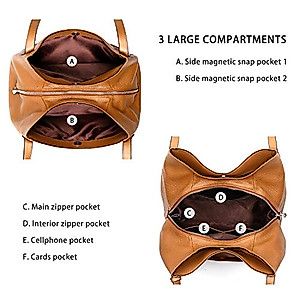 S-ZONE Women Shoulder Bag Leather Hobo Purse Medium Handbag Multi-pocket Tote with Tassel