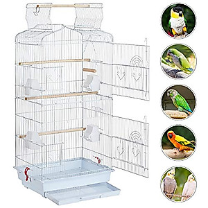 Yaheetech 41'' Open Top Medium Size Quaker Parrot Bird Cage Cockatiel Indian Ring Neck Sun Parakeet Green Cheek Conures Lovebird Budgie Canary Finch Parrotlet Bird Cage, White