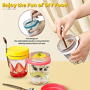 Korlon 4 Pack Overnight Oats Containers with Lids, 16oz Glass Food Oatmeal Container, Wide Mouth Overnight Oats Jars with Spoons for Cereal Yogurt Fruit Vegetable Milk