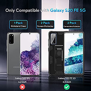 HATOSHI Samsung Galaxy S20 FE 5G Case with 2 Pack Glass Screen Protector+ 2 Pack Camera Lens Protector, [Military Shockproof] Magnetic Ring Kickstand Protective Phone Cover for Samsung S20 FE, Black