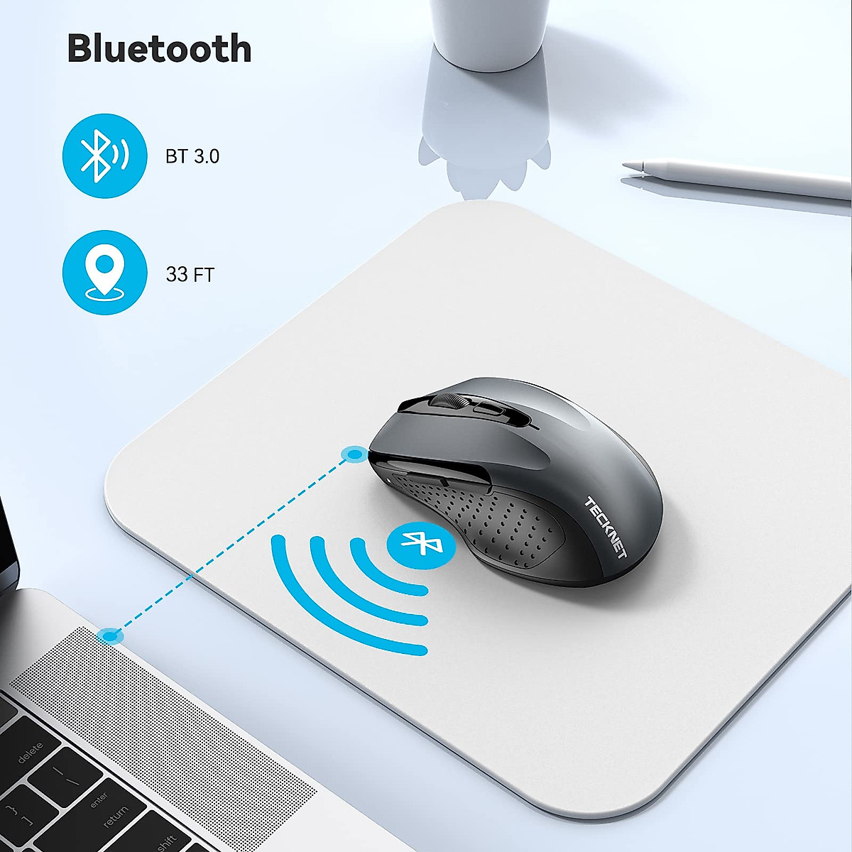 TECKNET Bluetooth Mouse, Wireless Mouse with 6 Buttons, 5 Adjustable DPI Levels, 24 Month Battery Life, Ergonomic Computer Mouse for Laptop, Computer, Mac, PC, Windows, Chromebook, Notebook