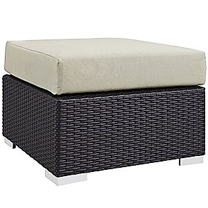 Modway Convene Wicker Rattan Outdoor Patio Square Ottoman in Espresso Beige