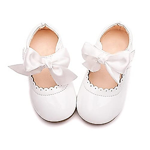 E-FAK Baby Girls Shoes Mary Jane Flats Bowknot Non-Slip Toddler Girl Dress Shoes First Walkers Princess Wedding Shoes(4 Toddler, 02 White)